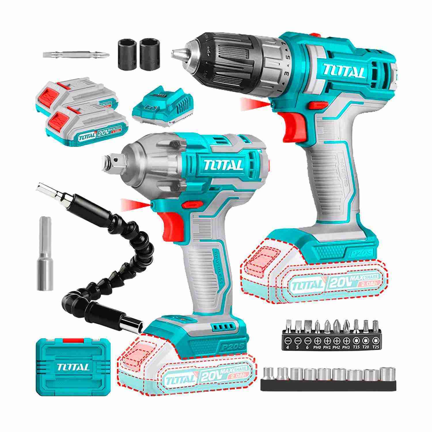 SET TALADRO ATORNILLADOR LLAVE IMPACTO TOTAL EXTENSOR PUNTAS ...