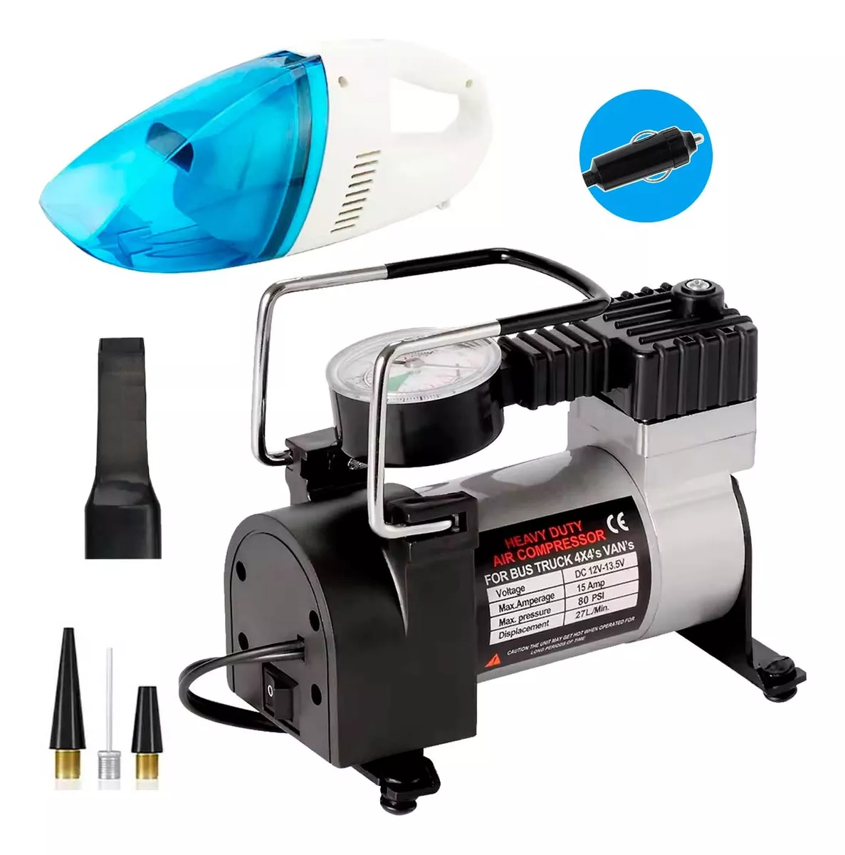 COMPRESOR DE AIRE 12V + MINI ASPIRADORA ELÉCTRICA PARA AUTO ...