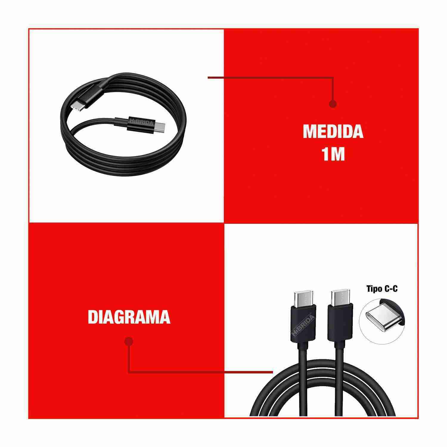 CABLE USB TIPO C-C 1M CARGA TRANSFIERE DATOS CELULAR LAPTOP - WUB1502 - Importaciones Hibrida ...