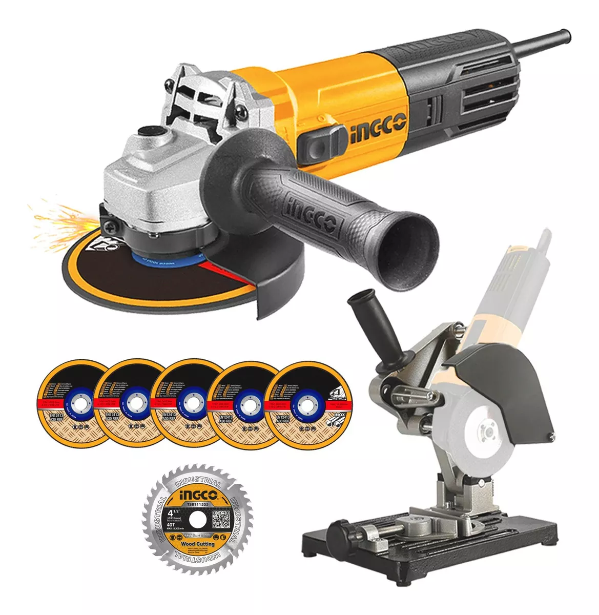 AMOLADORA ANGULAR 710W 4 ½ BASE+ 5 DISC METAL+ 1 DISC MADERA ...