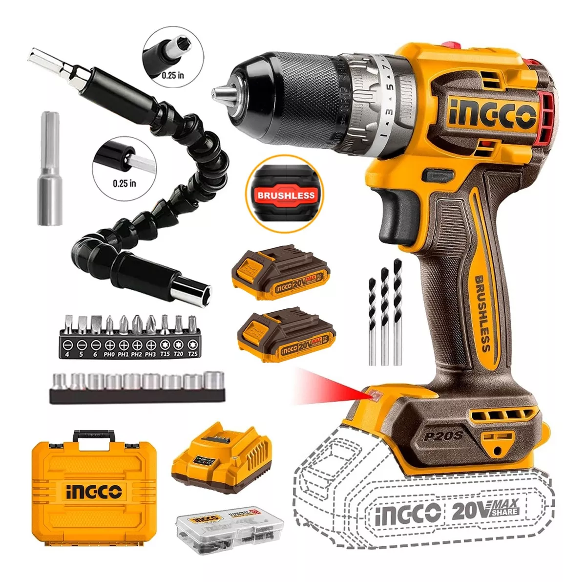 TALADRO PERCUTOR BRUSHLESS 20V ADAPTAD EXTENSOR INGCO - CIDLI20602 ...