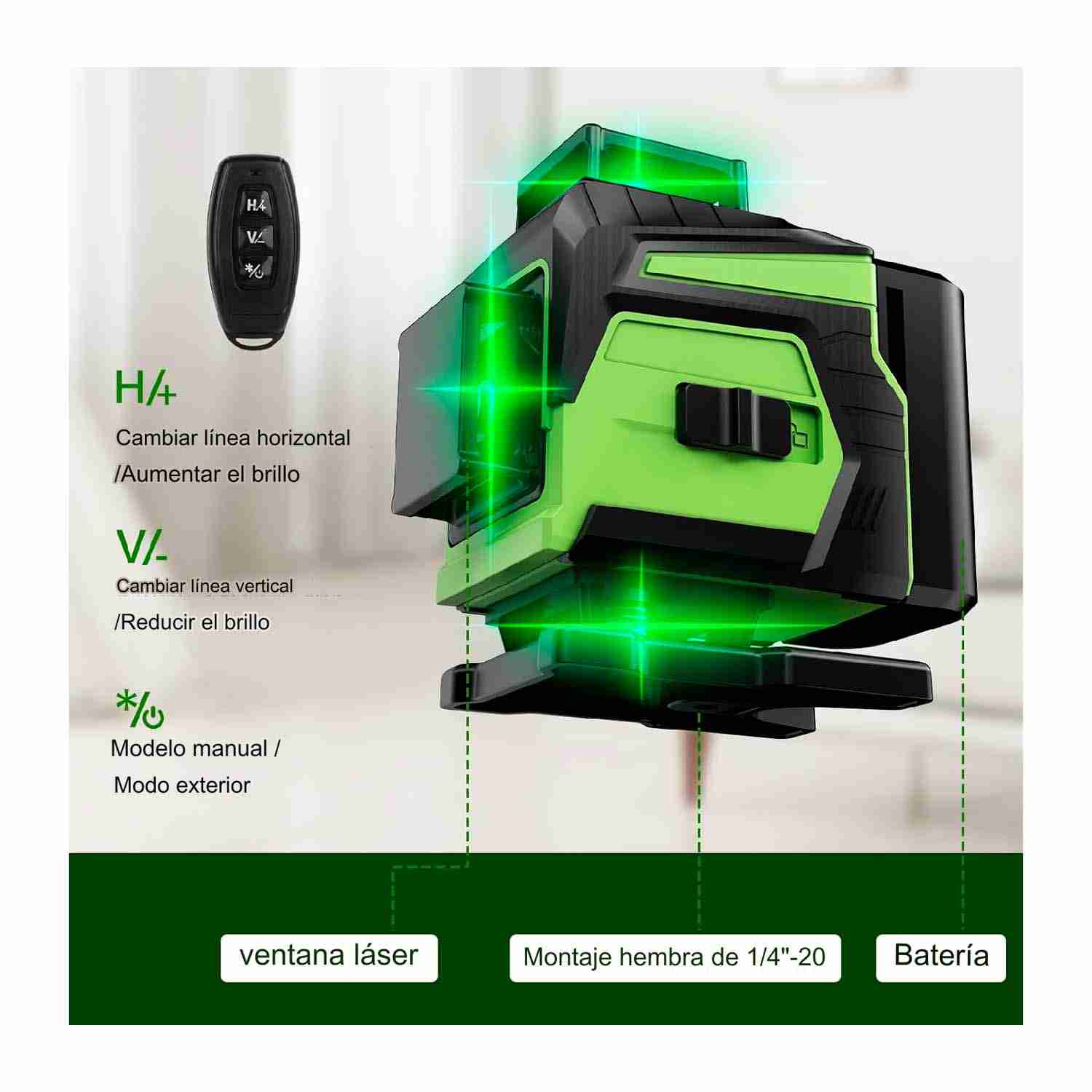 NIVEL LÁSER 4D 16 LÍNEAS VERDE MULTIUSO LENTE 2BATERÍAS - Importaciones Hibrida Tienda Oficial