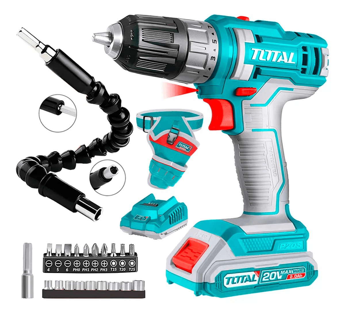 Taladro Atornillador Inalámbrico 20v + Porta Taladro 21 Accesorios ...