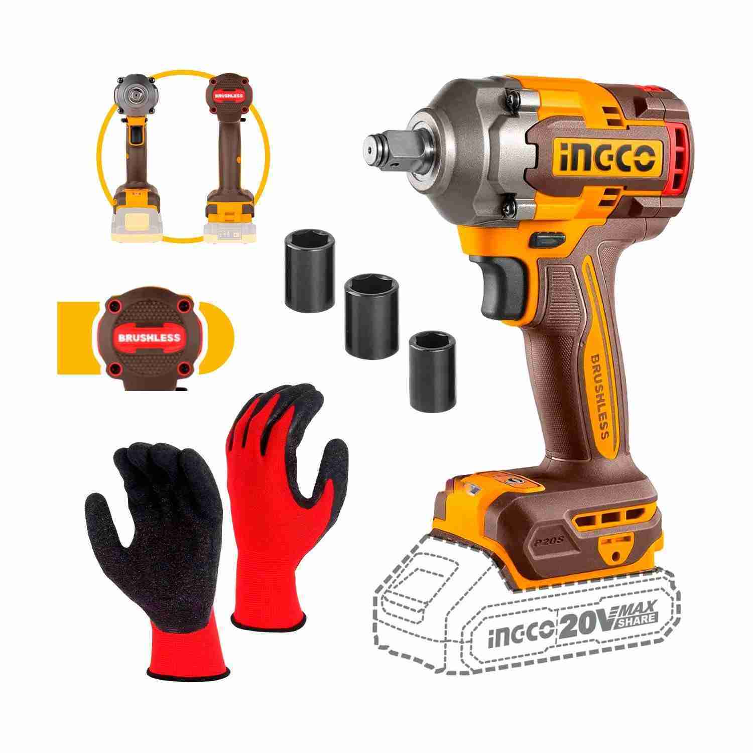 Llave Impacto Inalámbrica Brushless Ingco + Guantes - Importaciones ...