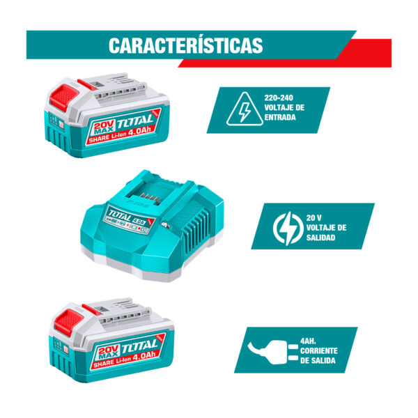 SET 2 BATERÍA LI-ION 20V 4.0AH + 1 CARGADOR TOTAL-TFBCPK2013 ...