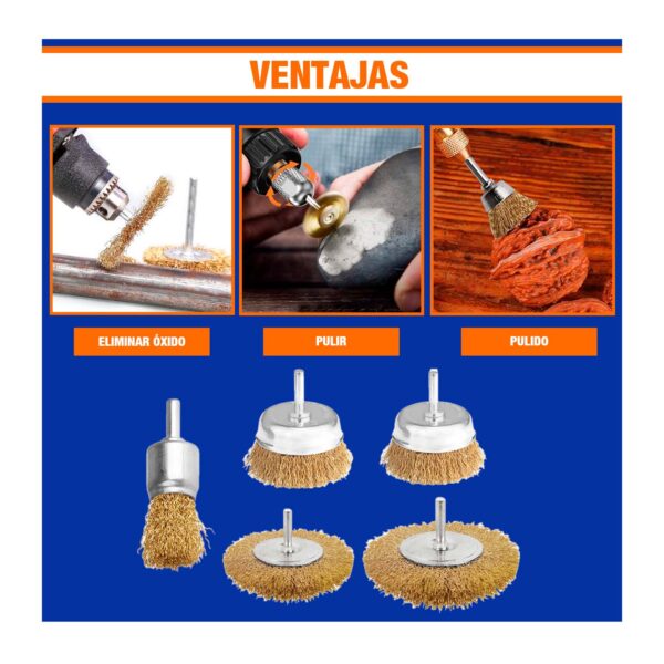 SET KIT 5 PIEZAS TALADRO PULIR METAL ALAMBRES WCE601 WADFOW ...