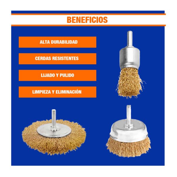 SET KIT 3 PIEZAS TALADRO PULIR METAL ALAMBRES WCE6402 WADFOW ...