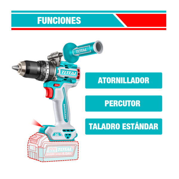 TALADRO PERCUTOR INALÁMBRICO BRUSHLESS TOTAL TIDLI209685 ...